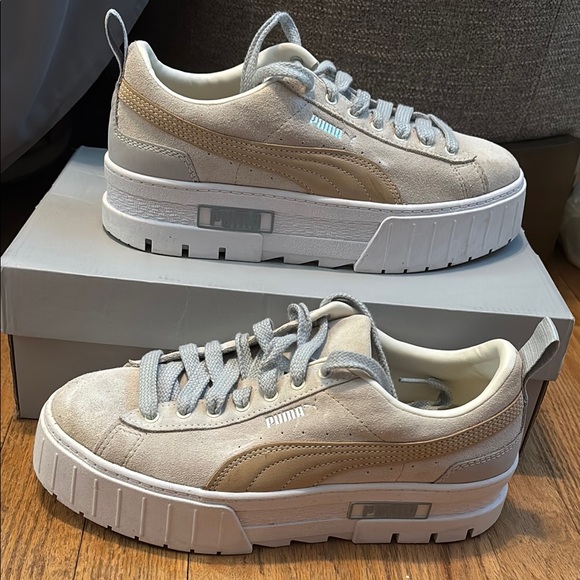 Puma | Shoes | Puma Cream And Gray Platform Sneakers | Poshmark